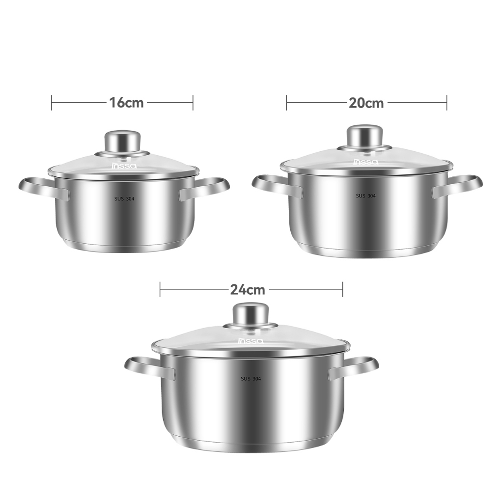 INSSA Cookware Set 304 Stainless Steel Soup Pot 16/20/24cm | Shopee ...