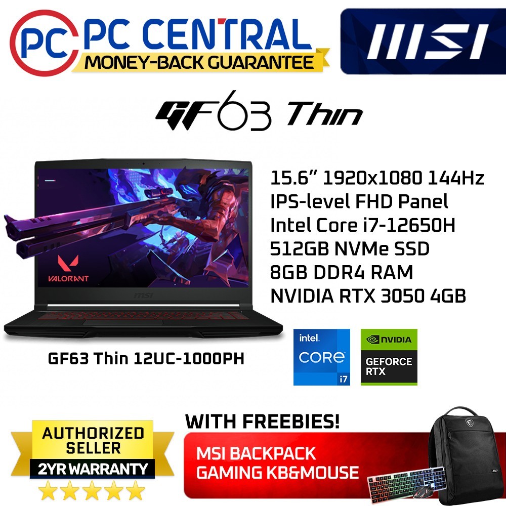 Msi Gf63 Thin (Gf63 12uc-1000ph) Gaming Laptop Intel I7-12650h (10 ...