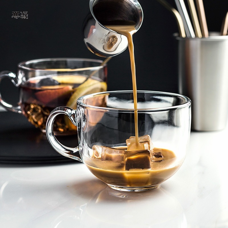 ZB322 ️ DELISOGA 440ml Big coffee glass soup glass milkcup with handle ...