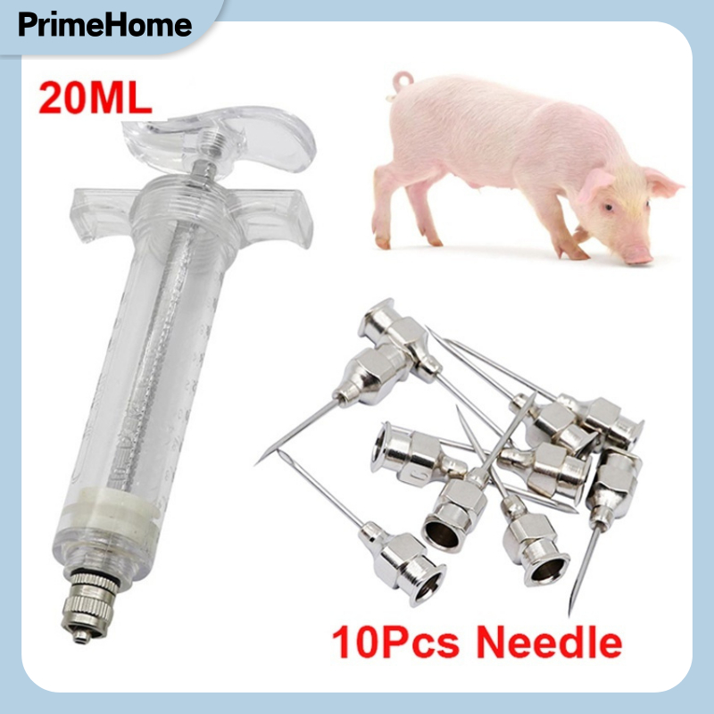 Syringe 20ML with 10Pcs 12Guage Stainless Needles for Pig Farm Animals ...