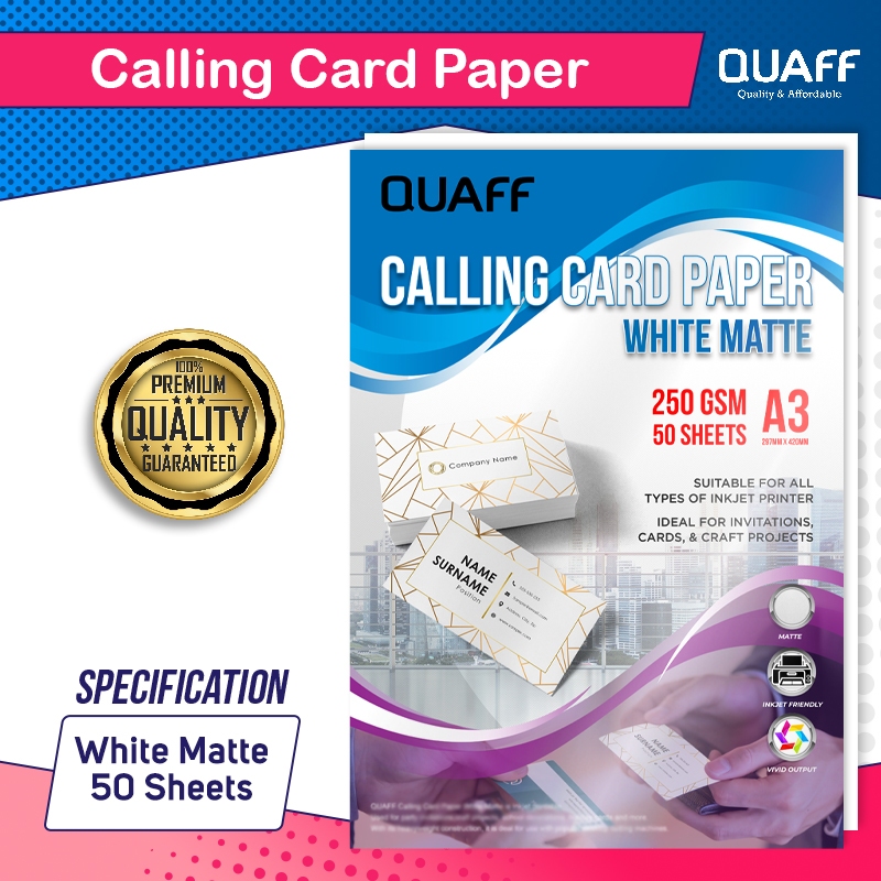 QUAFF Calling Card Paper 250GSM A3（297*420mm）White(matte)(50sheet/pack ...