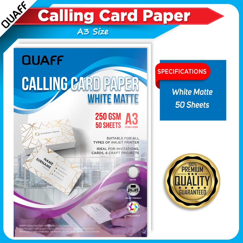 QUAFF Calling Card Paper 250GSM A3（297*420mm）White(matte)(50sheet/pack ...