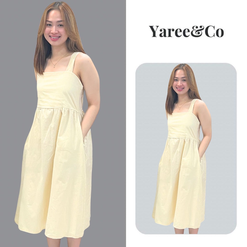 Yaree.CO Roxanne back smocking Fit & flare wide shoulder strap bangkok ...