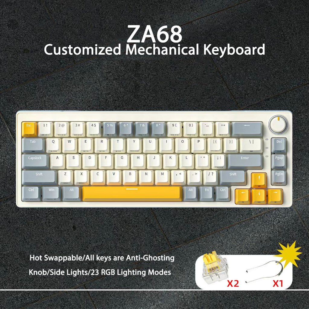 Zifriend ZA68 Hot Swappable RGB Mechanical Keyboard 3 Mode Knob Control ...