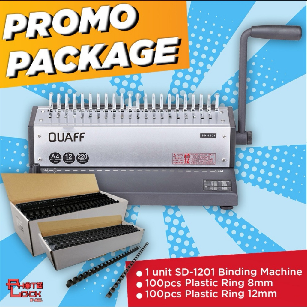 Promo Package SD-1201 QUAFF Ring Binding Machine + 200 pcs 14mm Black ...