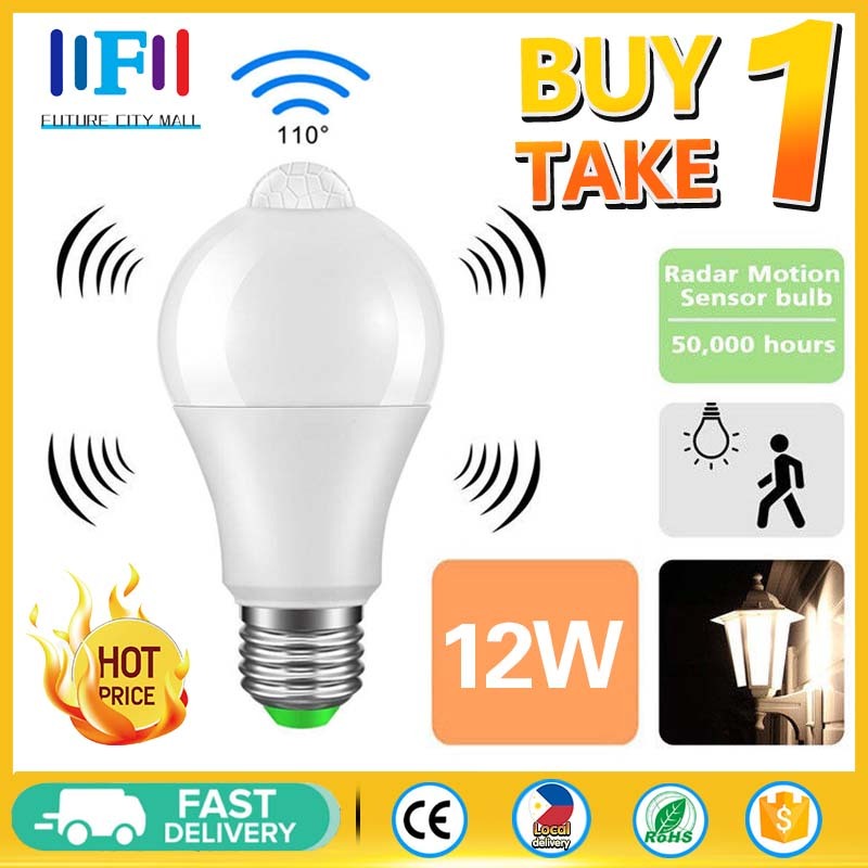 【Buy 1 Take 1】 Radar Sensor Light Bulb Motion Sensor LED Light PIR 12W ...