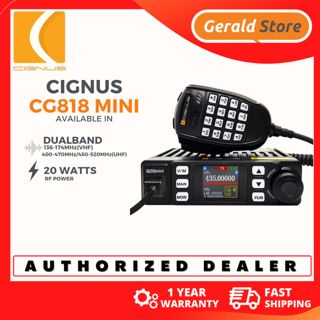 Cignus CG828 Mini Dual Band 20 Watts Color Screen Mobile Radio VHF UHF ...