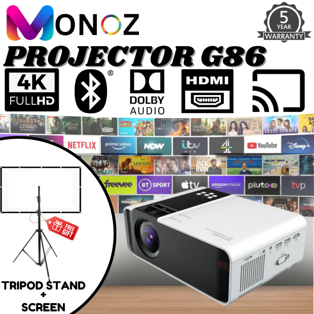 Android Projector G86 Pro Full HD 1080P 4K Wi-Fi Bluetooth Netflix ...