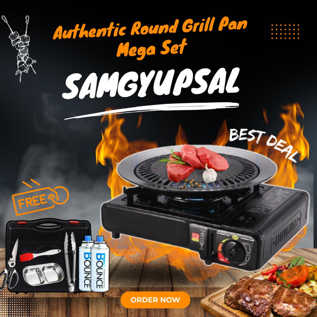 ON SALE Samgyupsal Authentic Mega Set Korean BBQ Round Grill Pan w ...