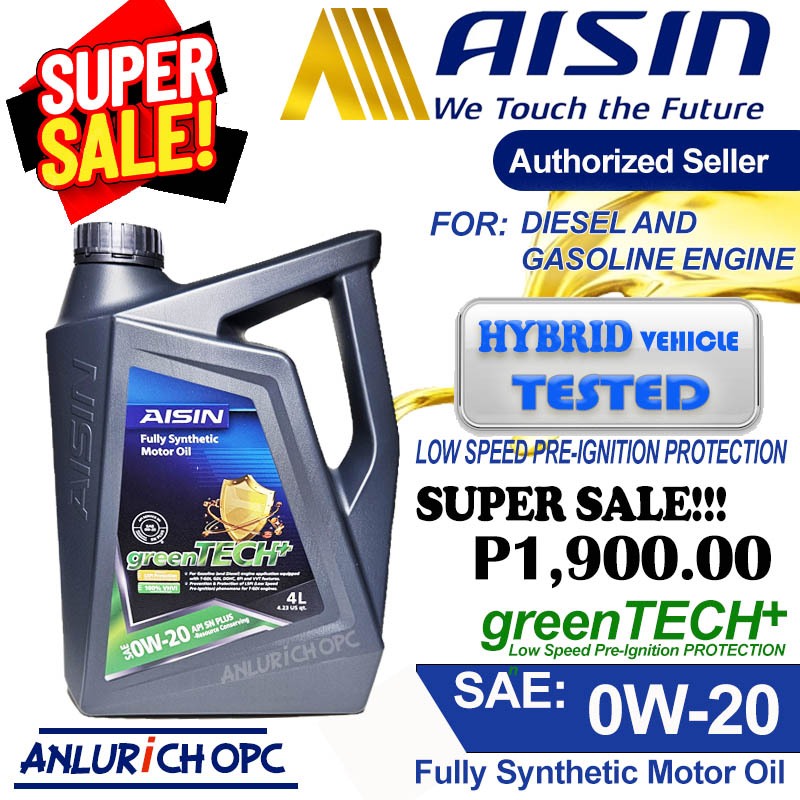 AISIN Fully Synthetic Motor Oil 0W-20 greenTECH+ HYBRID Diesel and ...
