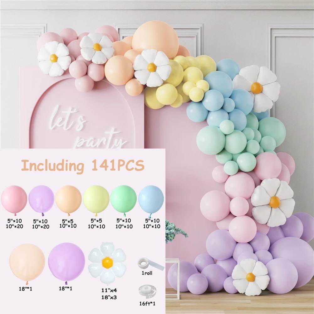 Pastel Balloons Arch Kit Daisy Flower Balloon Garland Kid Birthday ...