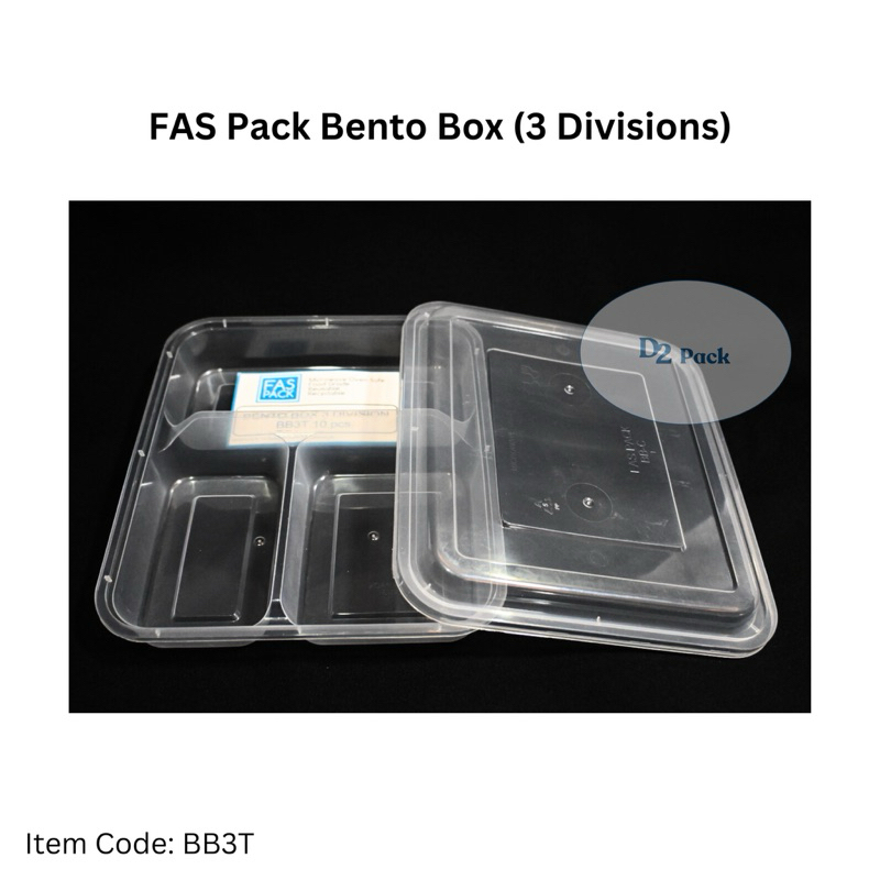 FAS PACK Microwave Food Grade 3 Division Bento Box - 10pieces | Shopee ...
