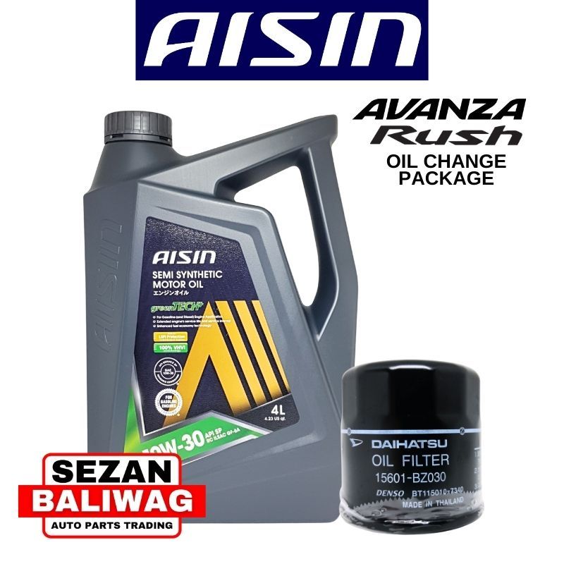 AISIN 10W-30 4 LITERS OIL CHANGE PACKAGE TOYOTA AVANZA RUSH 2015-2022 | Shopee Philippines