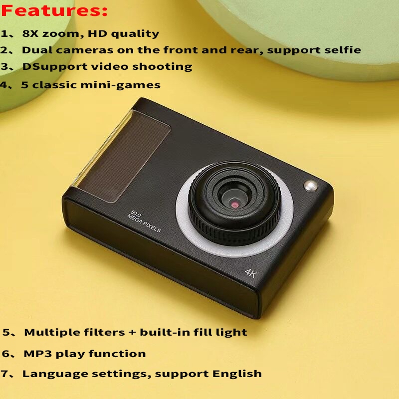 TQ 32GB 44MP Small Portable Digital Camera 2.7K IPS Screen 8X Zoom Face ...
