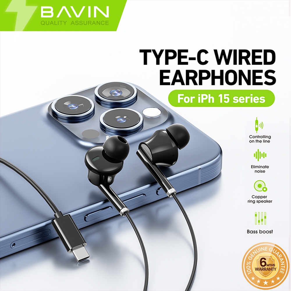 BAVIN HX872 HiFi BASS Wired Earphone USB-C In-Ear Headphone Headset ...