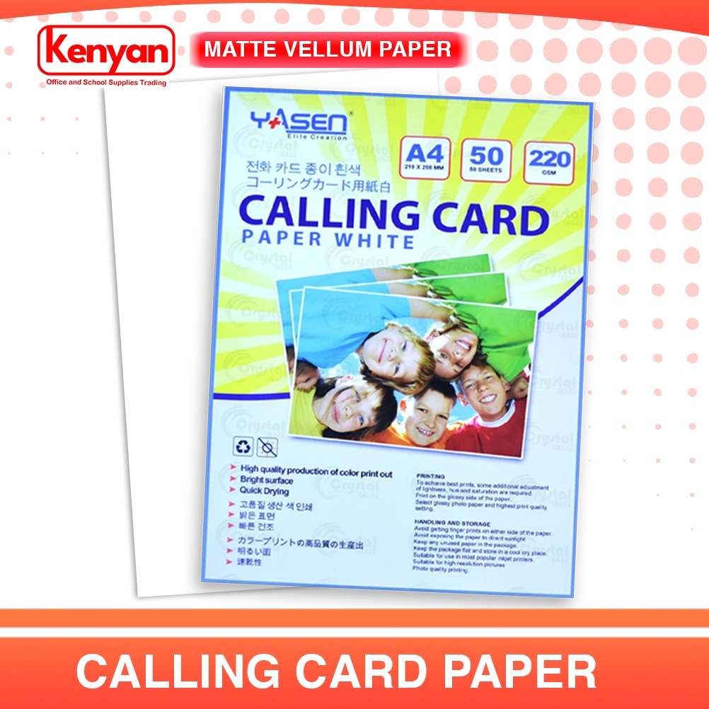 50pcs A4 Size Yasen Card stock Calling Card Paper White 220 / 250GSM A4 ...