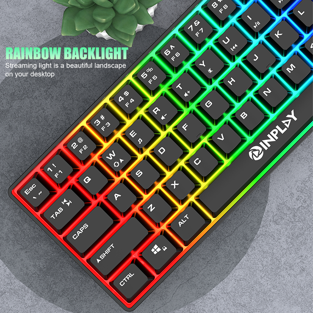 Inplay BK680 RGB Gaming Keyboard Rainbow Light Waterproof Smooth Membrane Keyboard For PC Laptop ...