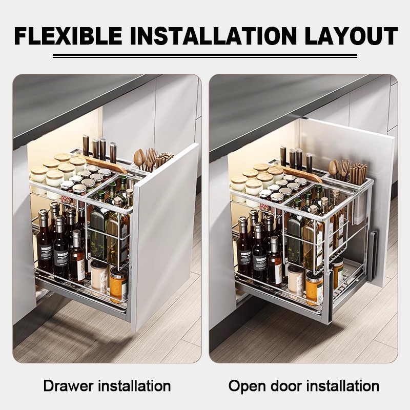 JOTO Kitchen Pull Out Rack Pull Out Condiment Organizer Basket Kitchen ...