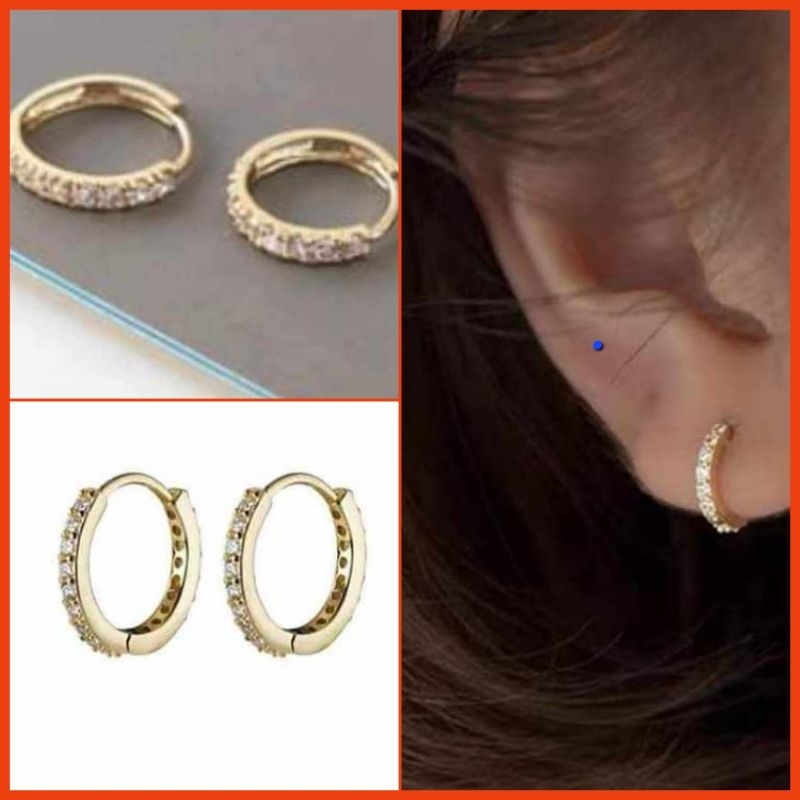 PAWNABLE 18k saudi loop hug earring half russian stone | Shopee Philippines