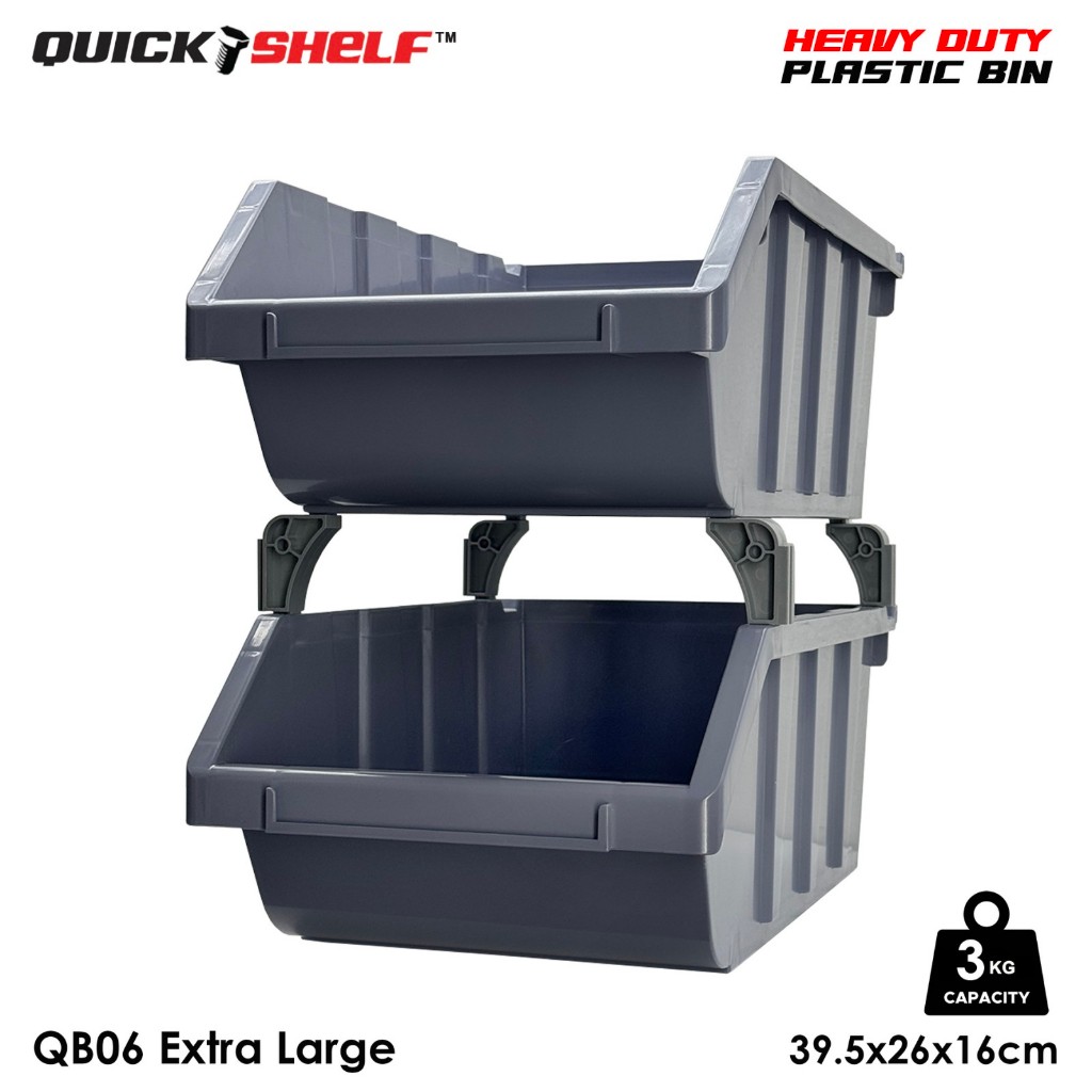 QUICKSHELF Plastic Bin Boxes Storage for Supplies & Tools BIG Sizes ...