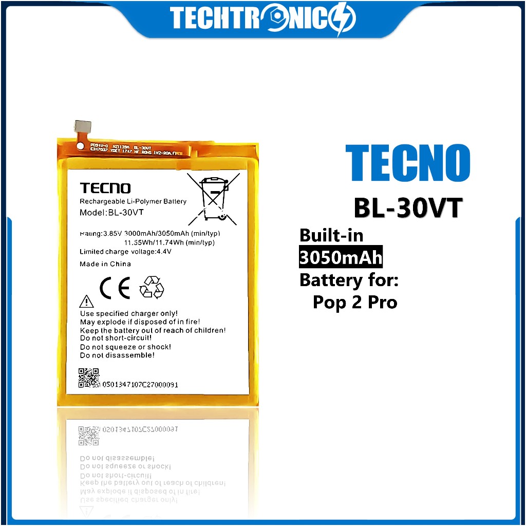Battery BL-30VT Tecno Pop 2 Pro 3050mAh | Shopee Philippines