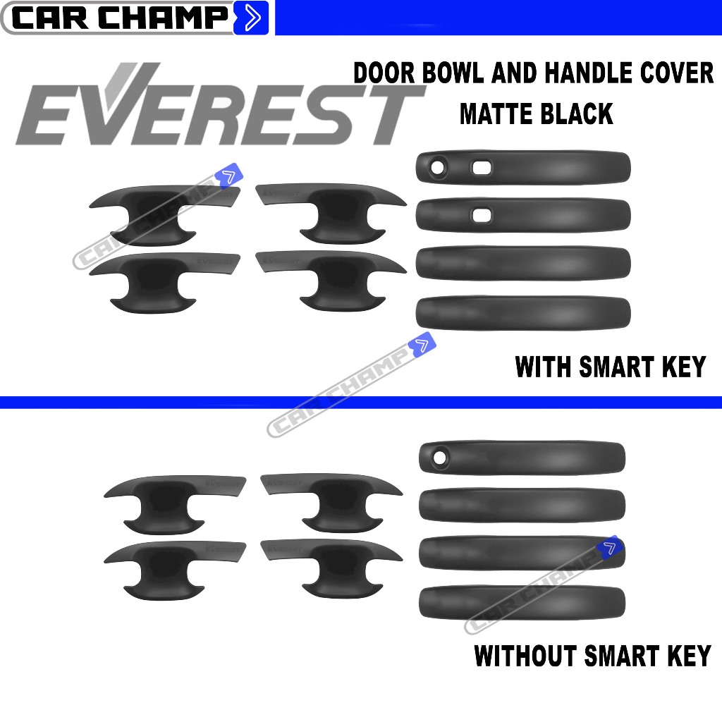 Everest 2023 to 2024 Door Bowl & Door Handle Cover Matte Black With or ...