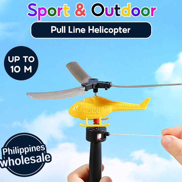 Kid's Pull Line Helicopter Bamboo Dragonfly Ufo Handle Up Educational ...