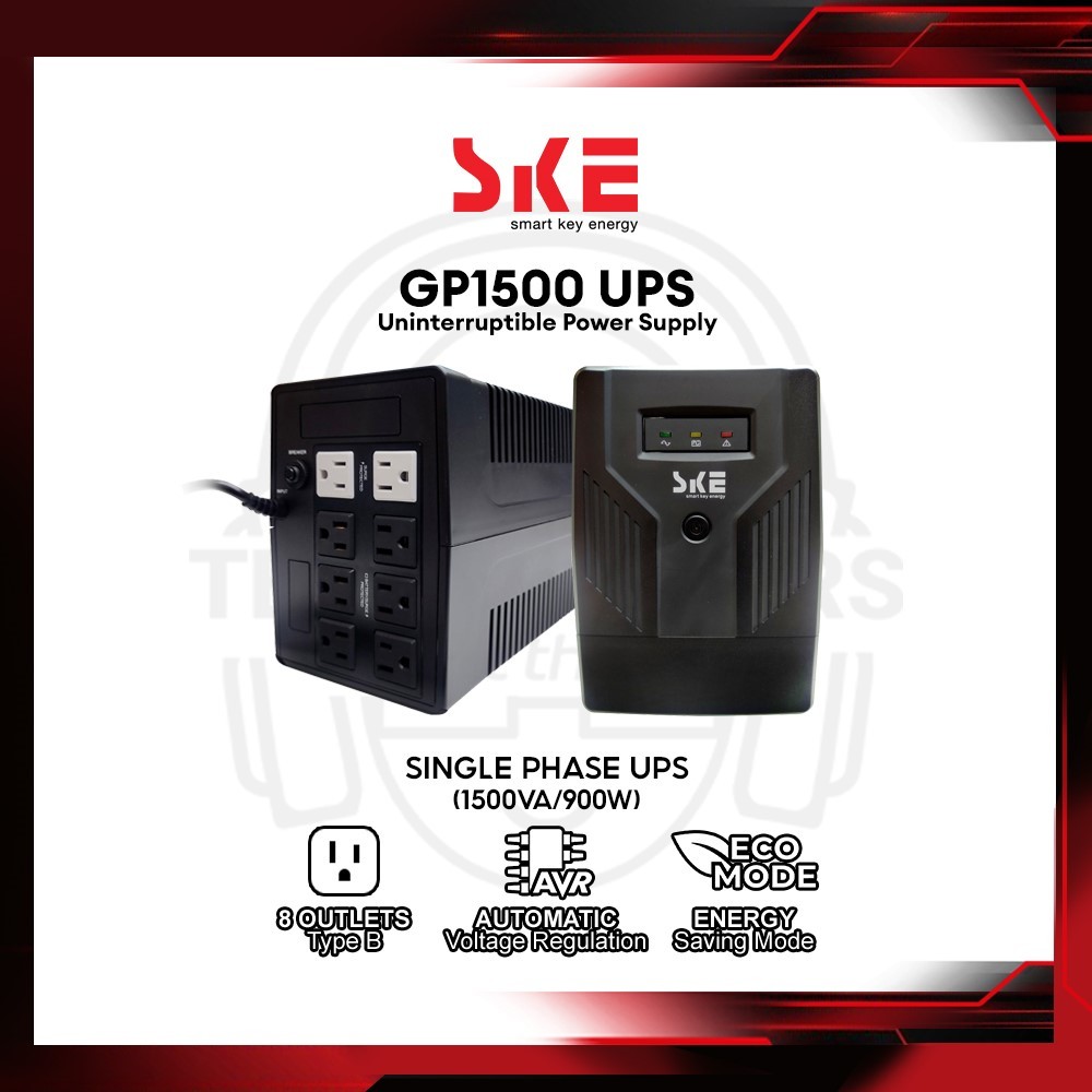 SKE GP1500 UPS 1500VA-900W Uninterruptible Power Supply, Surge/AVR, 2+6 ...