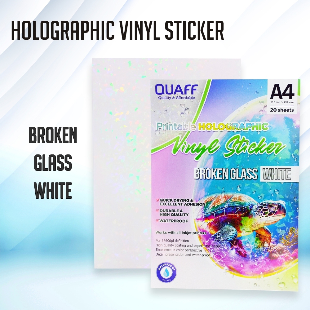 A4 Size QUAFF Printable Hologram Vinyl Inkjet Sticker Waterproof 210mm x 297mm (20 sheets ...