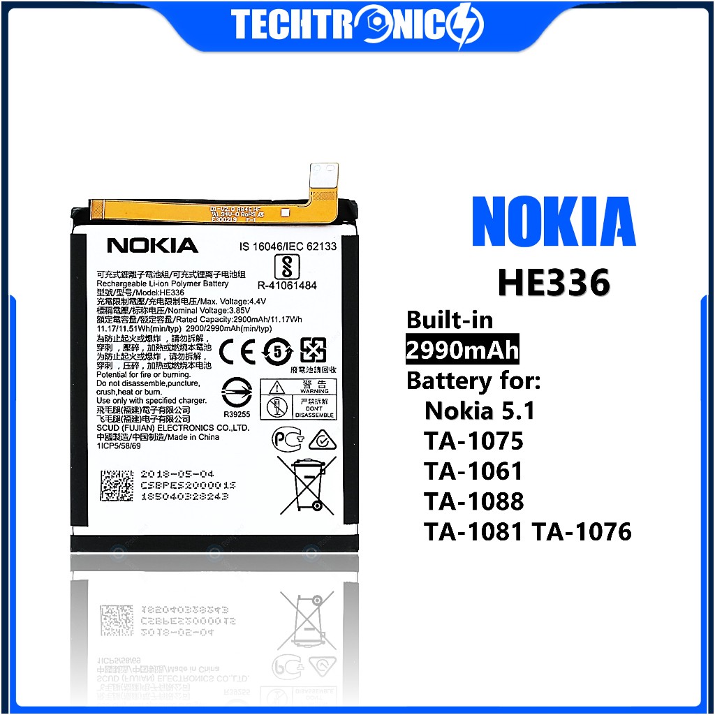 Battery HE336 Nokia 5.1 TA-1075 TA-1061 TA-1088 TA-1081 TA-1076 2990mAh ...
