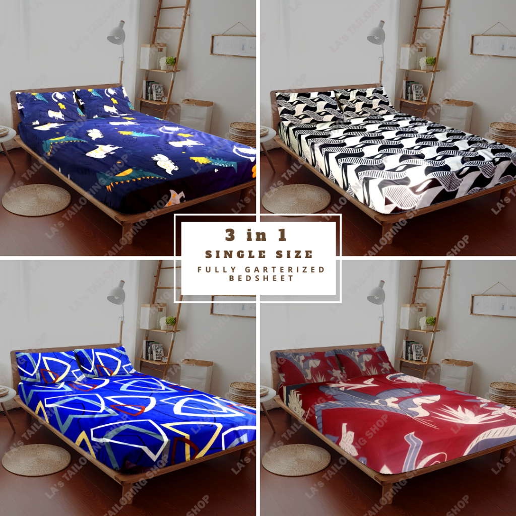 3in1 GARTERIZED FITTED SINGLE SIZE BEDSHEETS CANADIAN COTTON 2 pcs pillow case fitted sheet Shopee Philippines