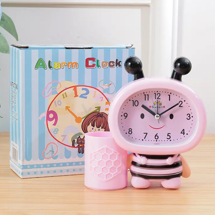 Cute Bee Shaped Cartoon Theme Desk Alarm Clock with Pen Stand for Girls ...