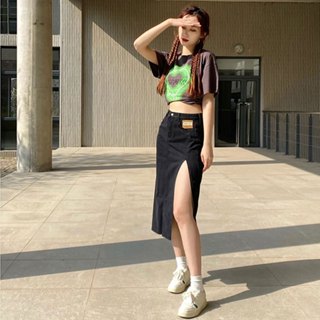 High waist sexy long Skirt Denim for women retro Vintage Wash Maong ...