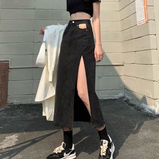High waist sexy long Skirt Denim for women retro Vintage Wash Maong ...