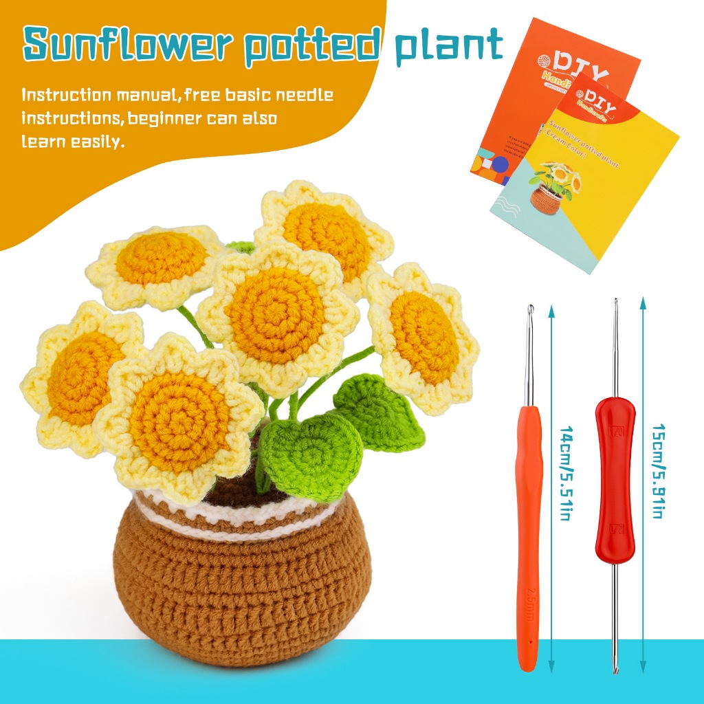 Handmade Crochet Kit Sunflower Bonsai Crochet Kit Arts,Crafts Sewing ...