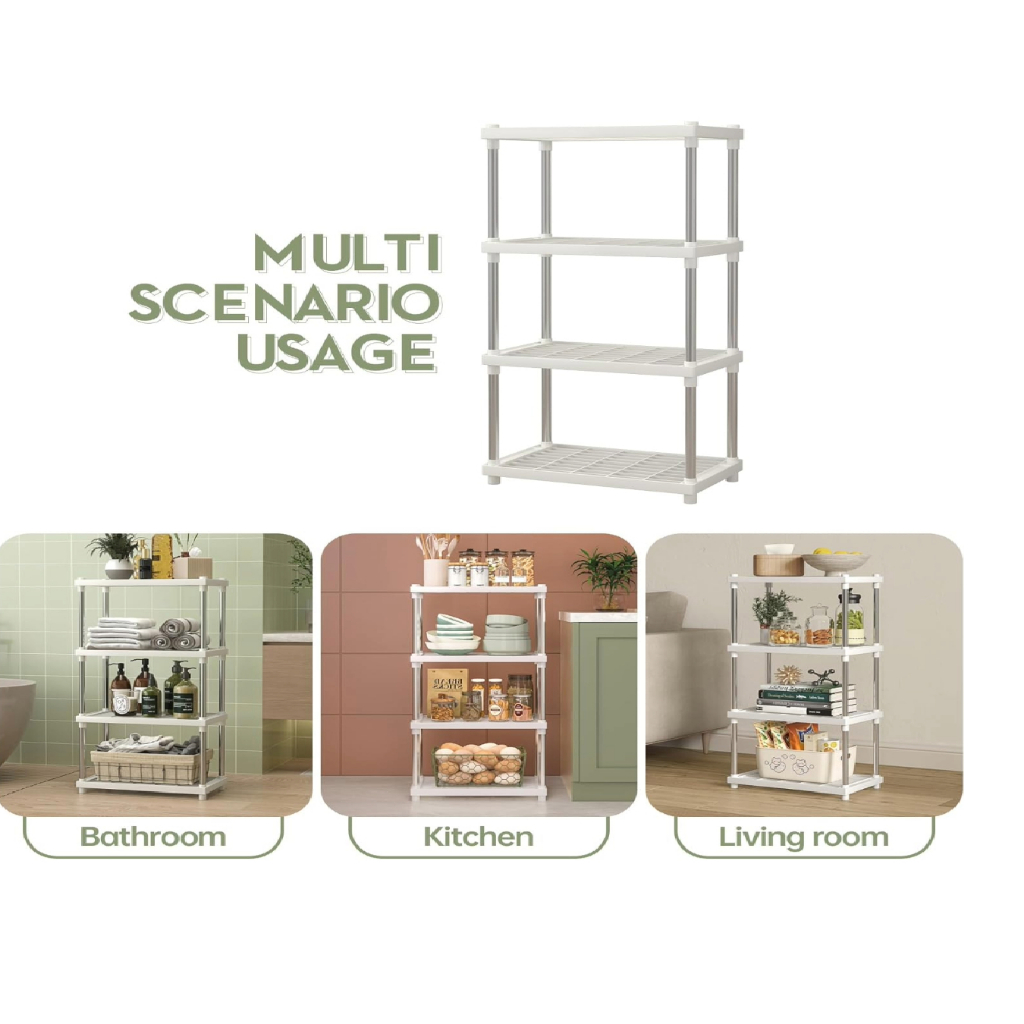 SUNNY' White Plastic and Metal Freestanding Shelf Bathroom Organizer ...