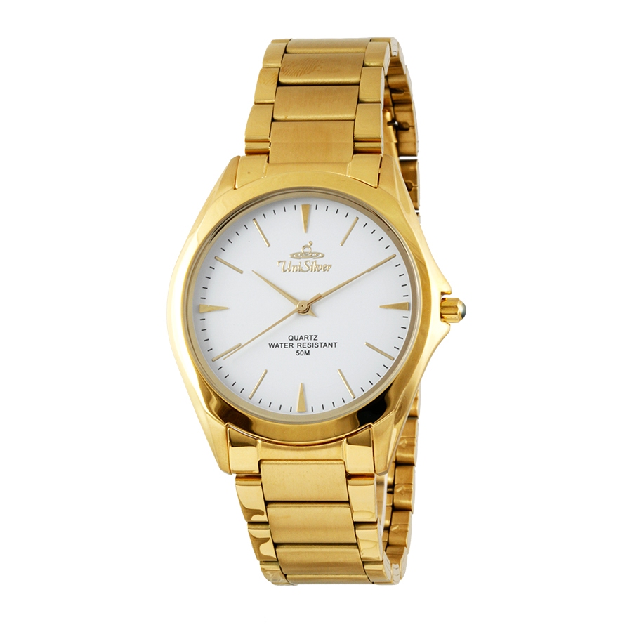 UniSilver TIME Men's Gold / White Analog Stainless Steel watch KW4001 ...