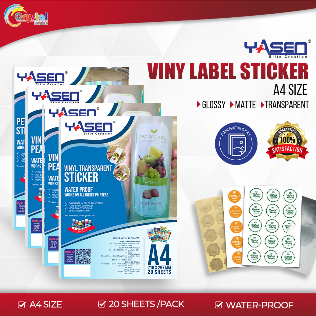 Yasen Vinyl Sticker A4 Size (Glossy | Matte | Transparent | Gold) 20 ...