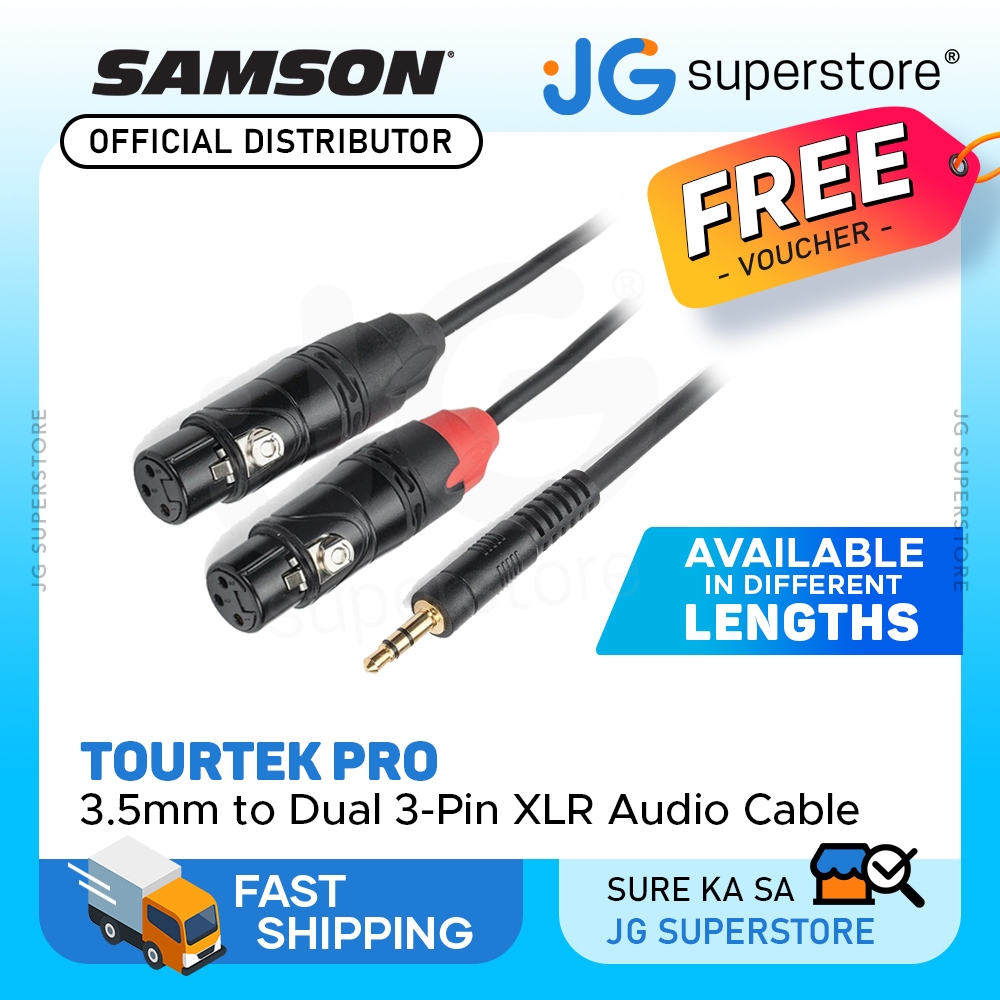Samson TOURtek PRO TPADXF8 1 / 3 Meters 3.5mm to Dual 3 Pin XLR Female ...