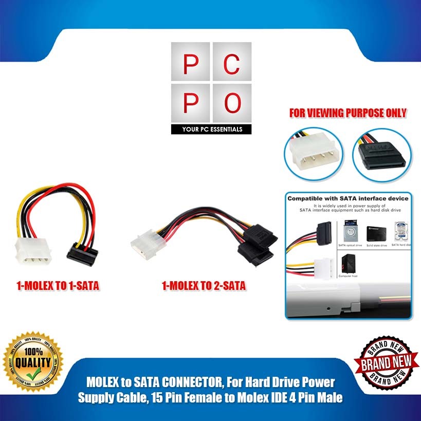 PC PO MOLEX to SATA CONNECTOR, For Hard Drive Power Supply Cable, 15 ...