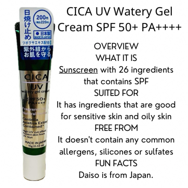 CICA UV Sun protection Watery Gel Cream SPF 50+ PA++++ SUNCREAM COD | Shopee Philippines