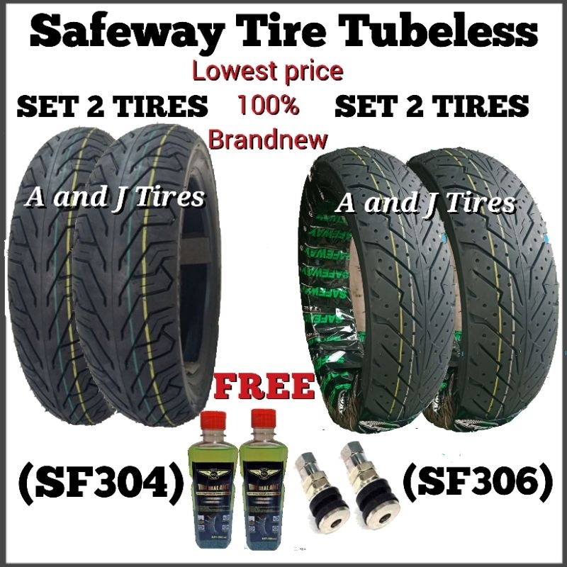 SAFEWAY TIRE/TUBELESS SET 2 TIRE REAR/FRONT FOR AEROX V1 & V2 W/FREE ...