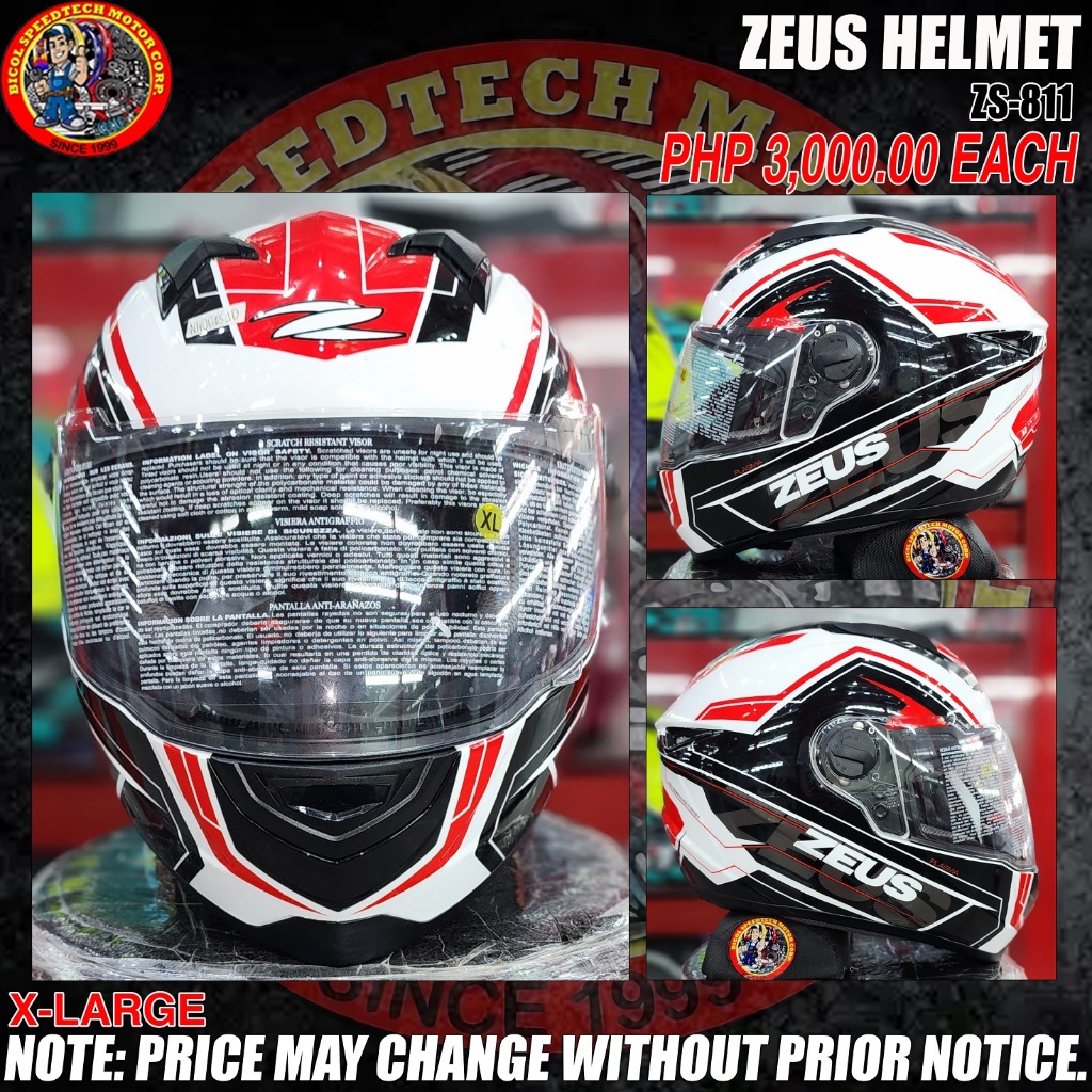 ZS-811 ZEUS FULL FACE HELMET WHITE ALS RED X-LARGE (NH06BJD) | Shopee ...