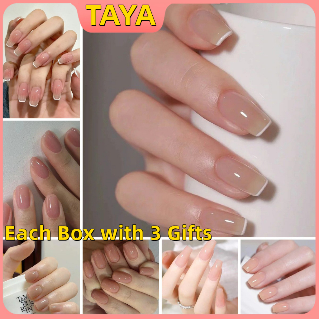 【FREE Jelly Glue】24Pcs Fake Nails Set with Glue French False Nails ...