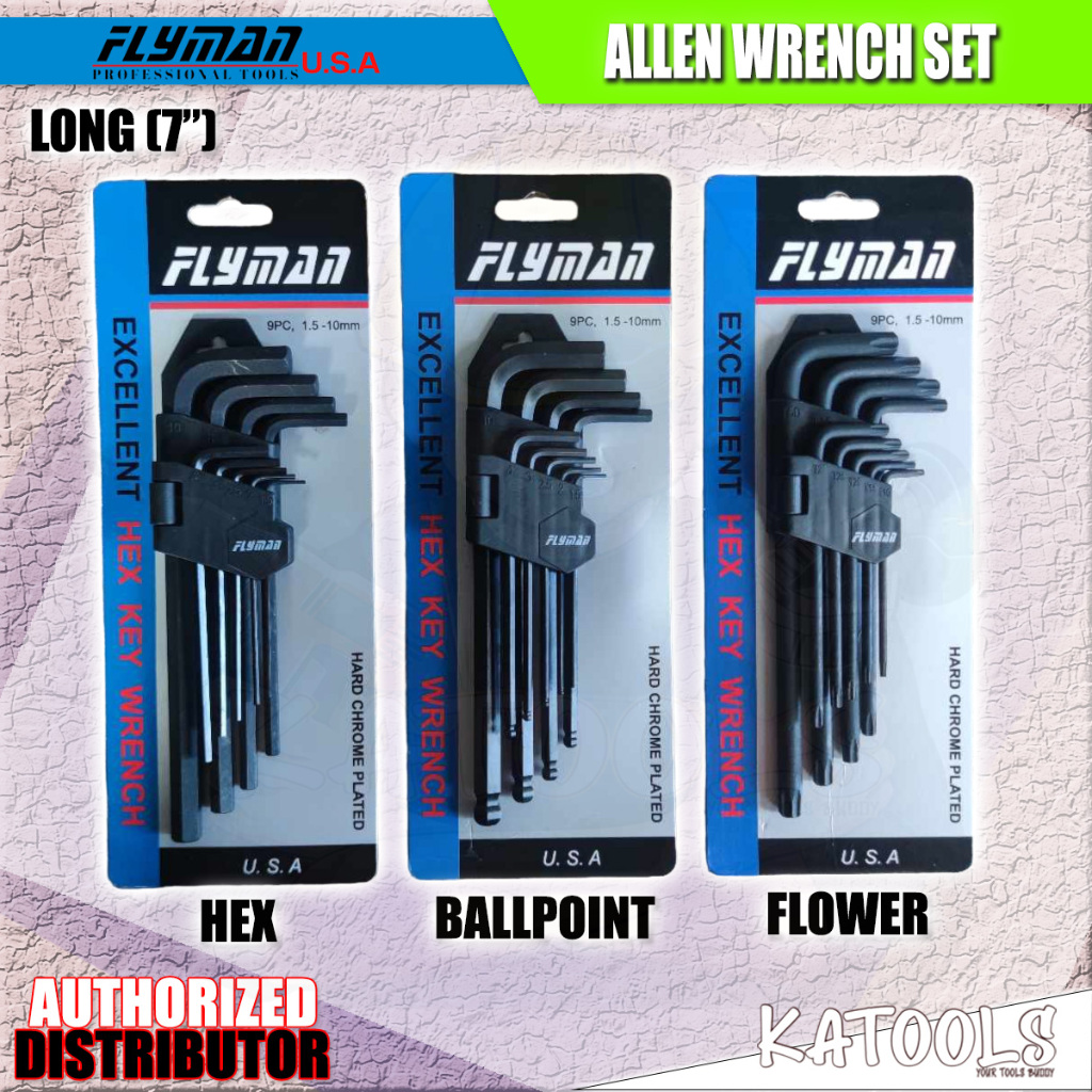 KATOOLS ~ FLYMAN Allen Key Wrench 9pcs Long 7 Inch Set (HEX, BALLPOINT ...