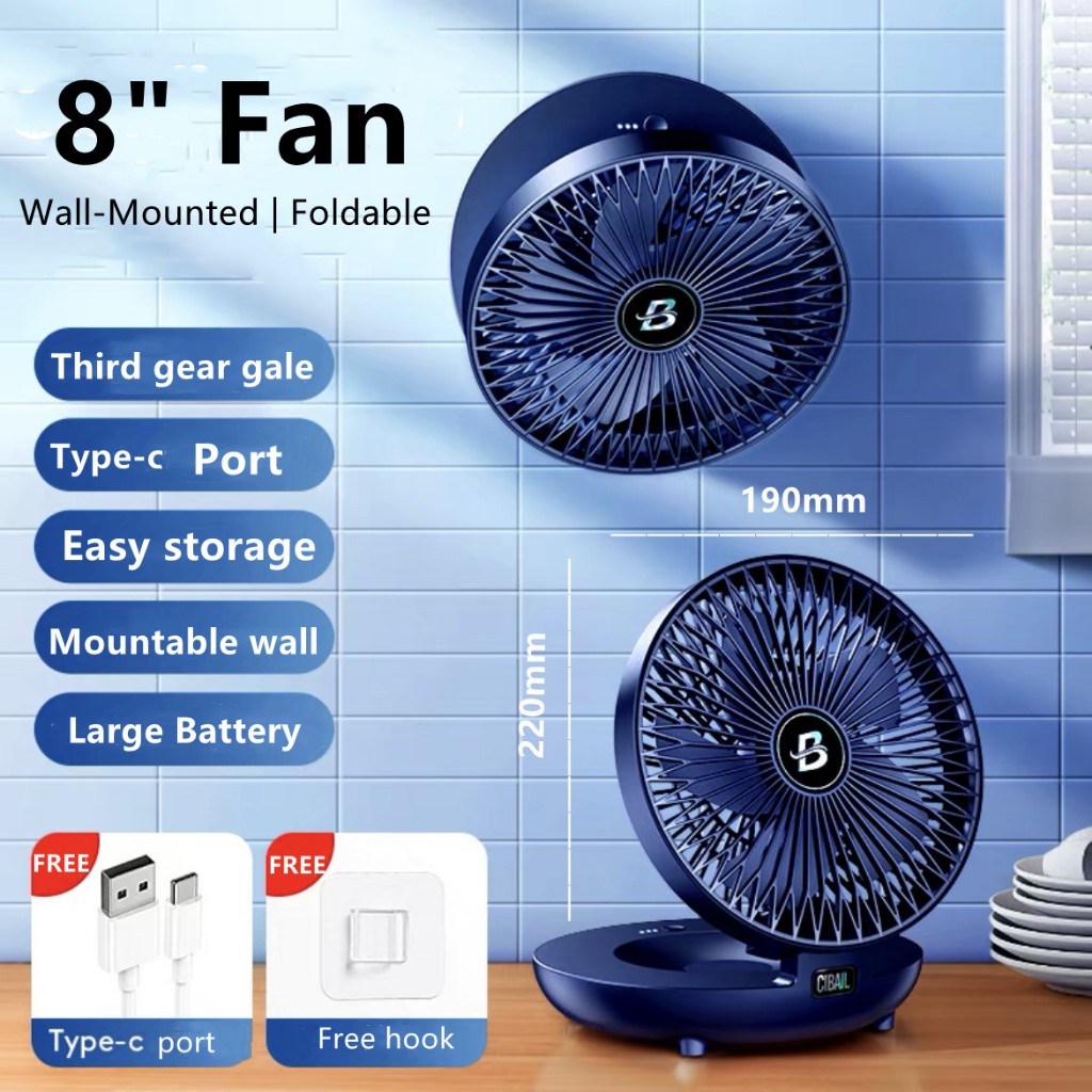 8“ big fan 10000mAh chargable Fan Compact wall mini fan 3 levels ...