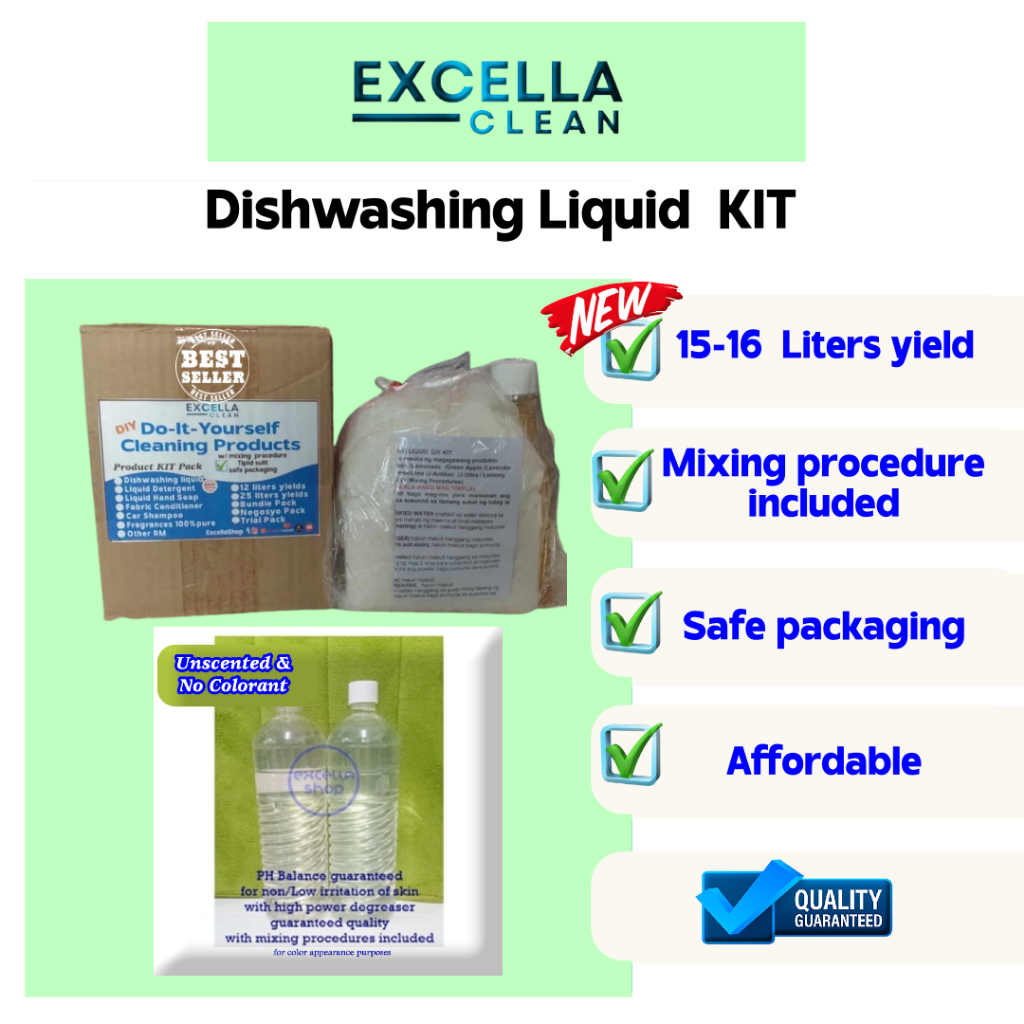UNSCENTED DIY Dishwashing Liquid KIT 15-16 Liters yields (NOcolorant ...