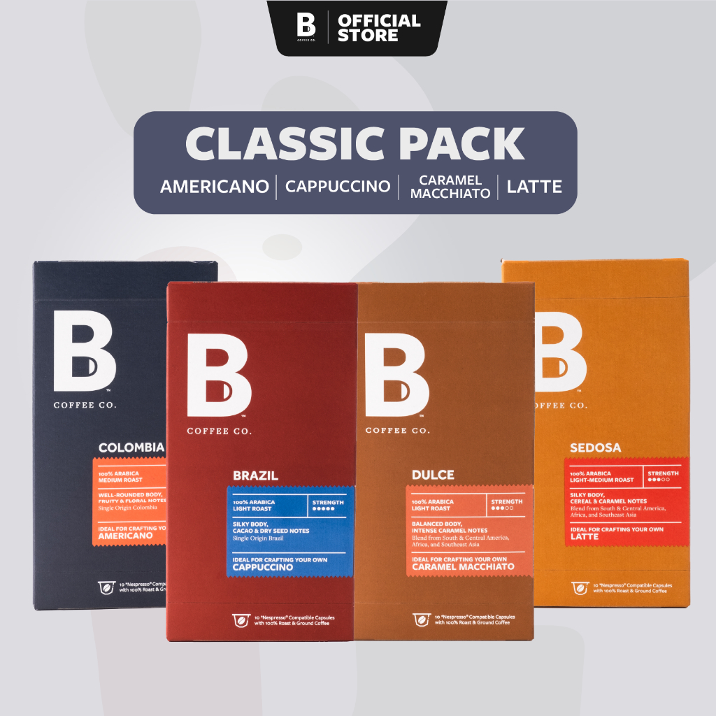 B Coffee Co. Classic Capsule Bundle - 4 Packs Nespresso Compatible ...