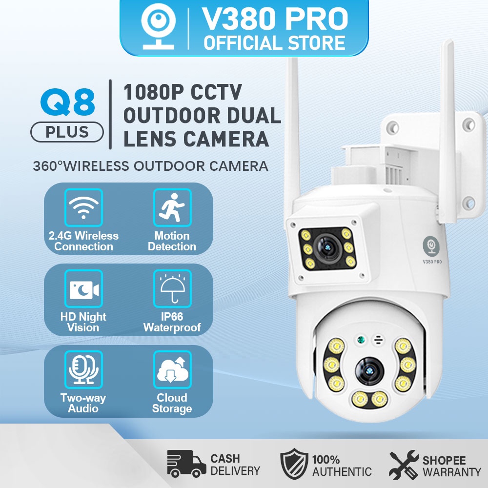 V380 PRO Q8 PLUS Dual Lens CCTV Camera Outdoor Waterproof Night Vision ...