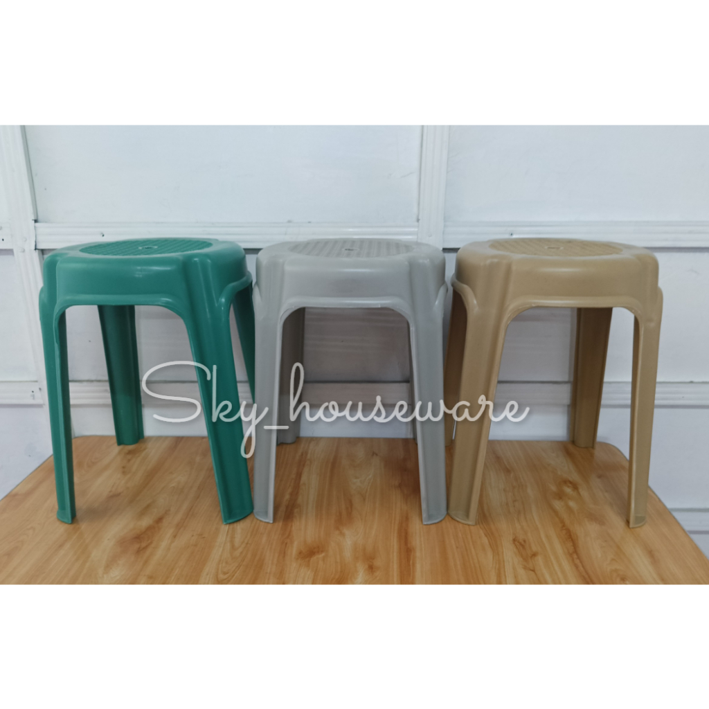 Fuson Monoblock Chair Round Stool Plastic Chair Plain Color #378 ...